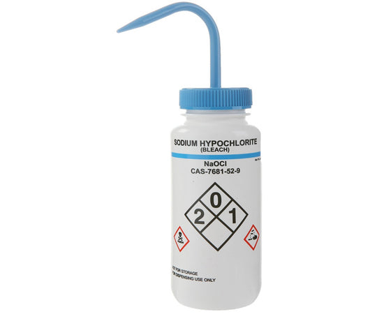 Wash Bottles Safety Labeled Self Venting Wide Mouth 500mL Sodium Hypoc ...